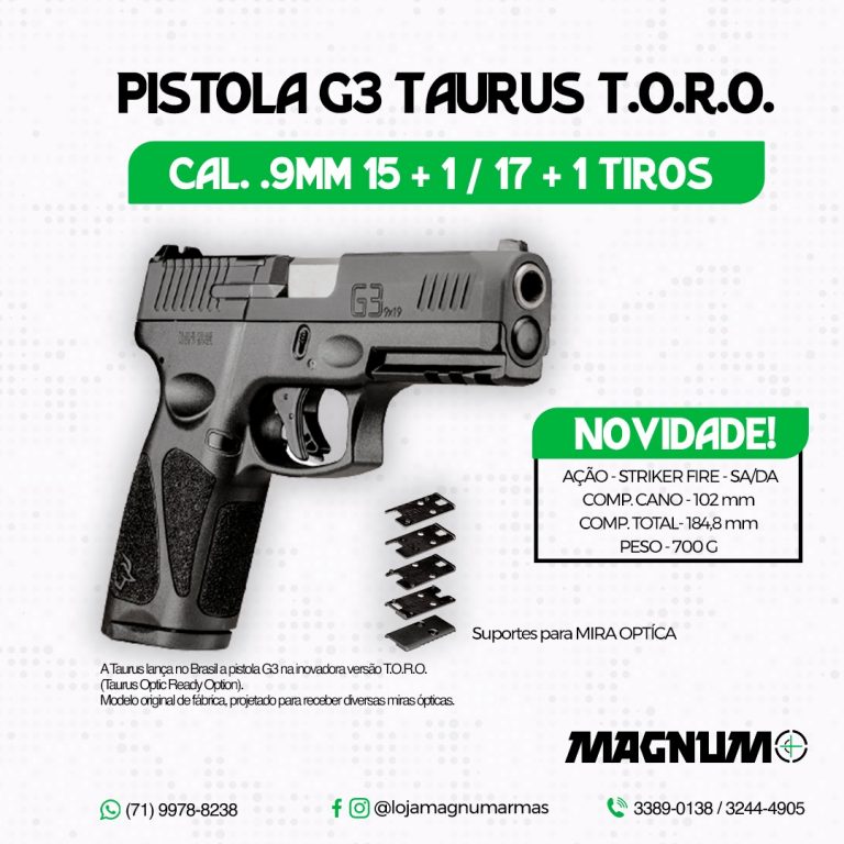 PISTOLA TAURUS G3 TORO CAL 9MM – MAGNUM ARMAS